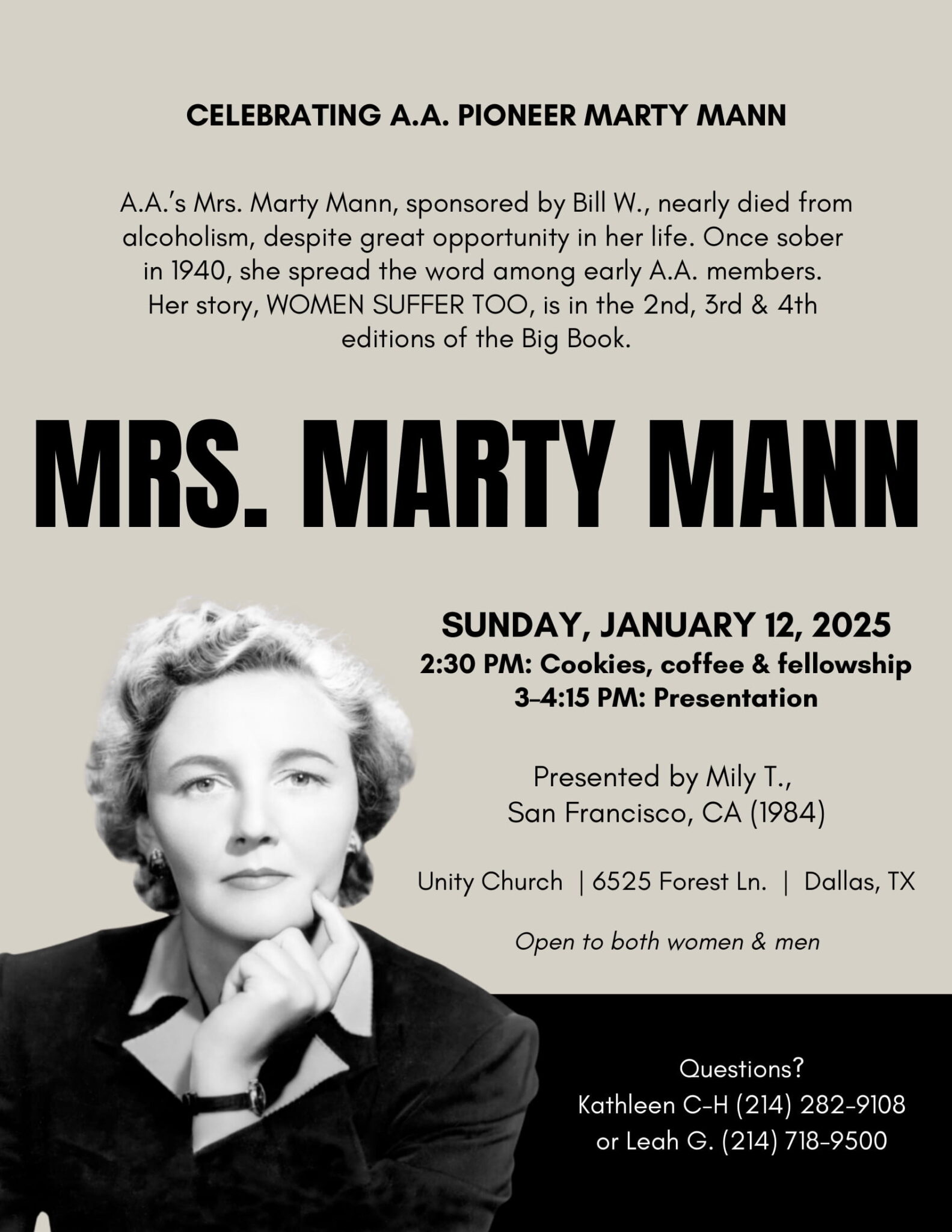 Celebrating A.A. Pioneer Mrs. Marty Mann - Dallas AA Central Office